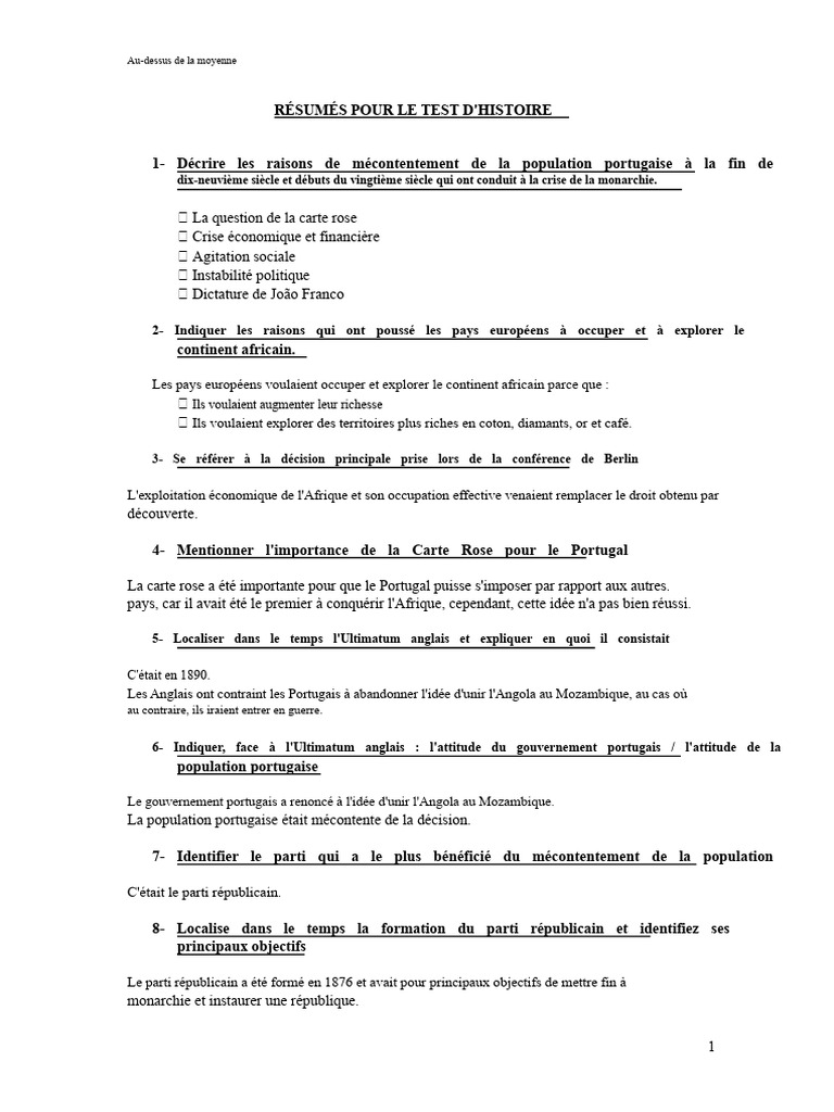 Test D'histoire 6ème Année 3ème Période | PDF | le Portugal | Afrique
