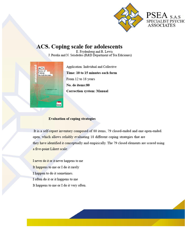 Adolescent Coping Scale Overview | PDF | Social Psychology | Mental Health