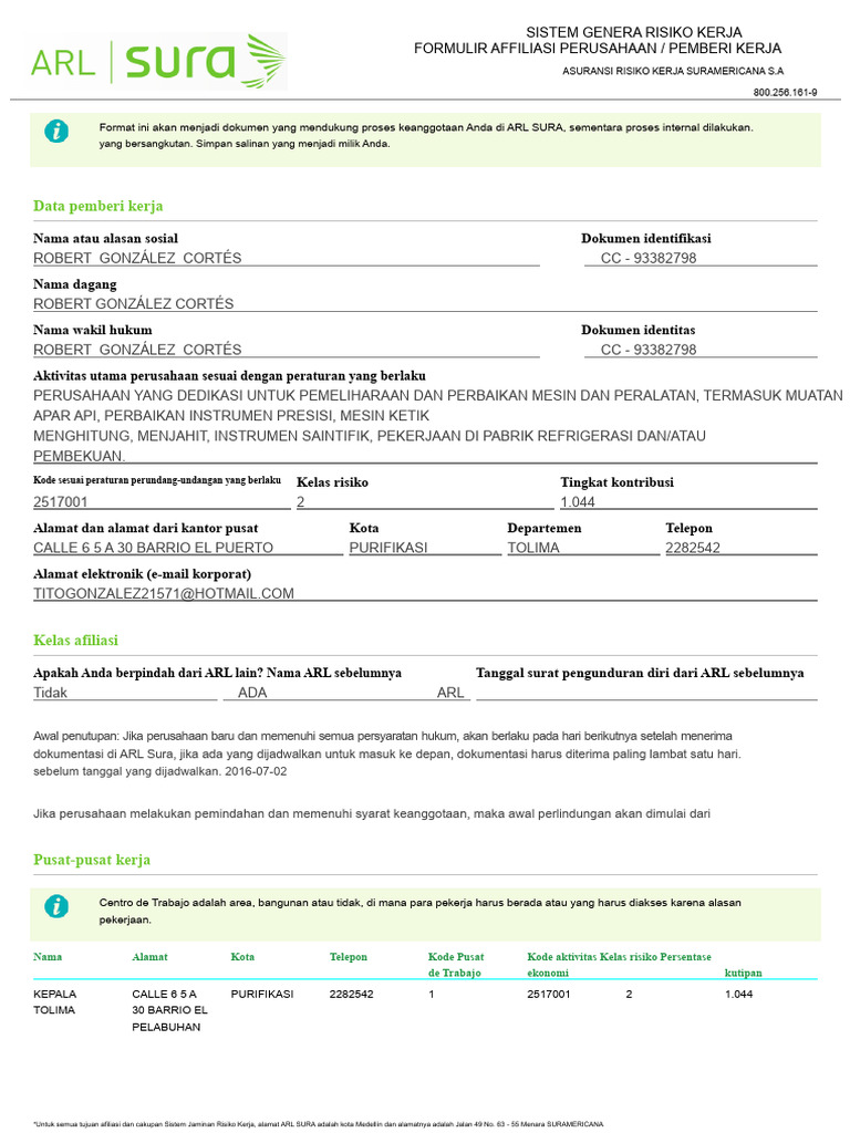 Formulir Afiliasi Arl Sura PDF | PDF