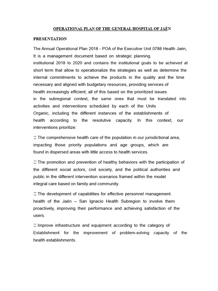 Operational Plan of The General Hospital of Jaén | PDF | Maternal Death ...