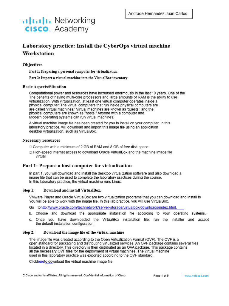 1.1.1.4 Lab - Installing The CyberOps Workstation Virtual Machine | PDF ...