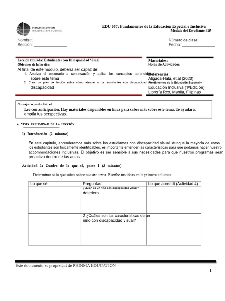 Sas #15 - Edu 537 | PDF | Invalidez | Aprendizaje
