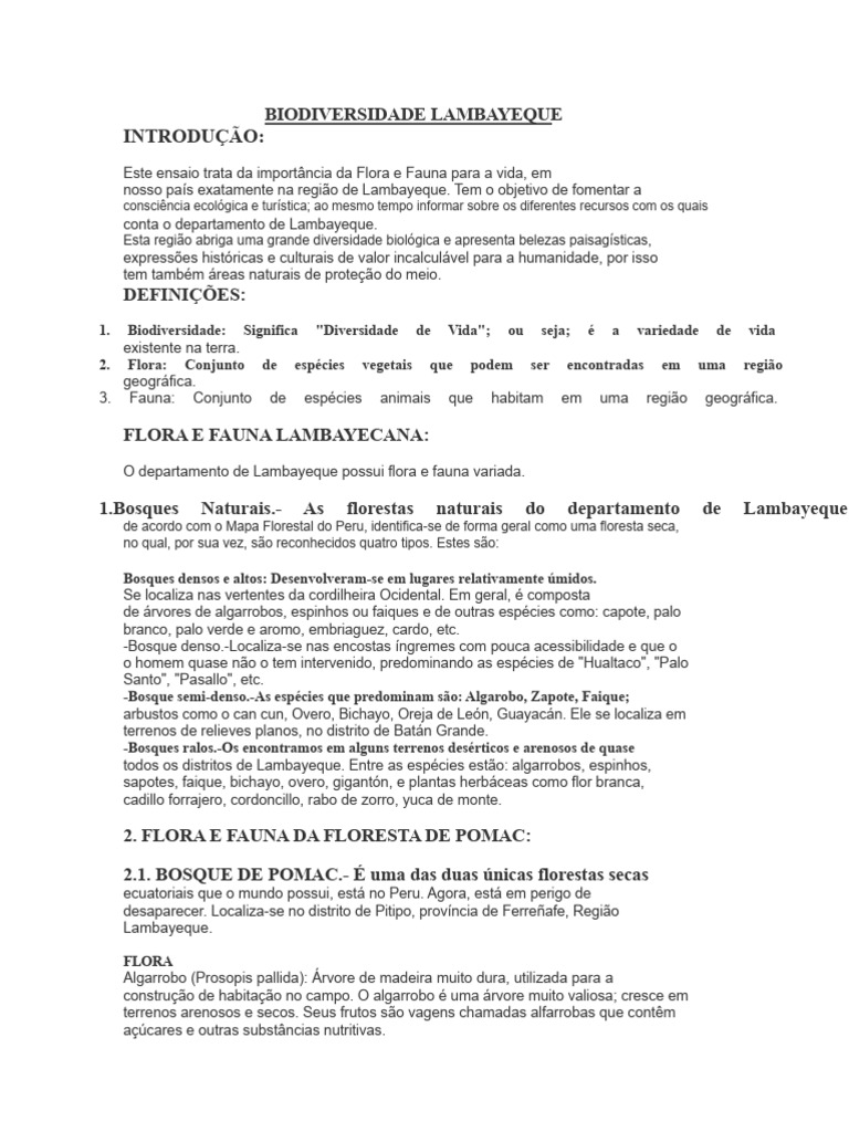 Biodiversidade da Flora e Fauna em Lambayeque | PDF | Biodiversidade ...