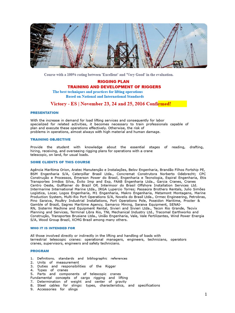 Rigging Plan Course PDF | PDF | Crane (Machine) | Engineering