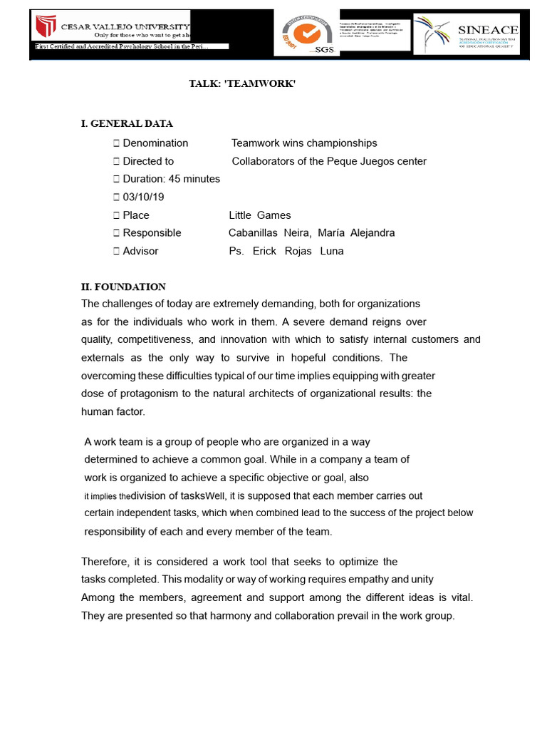 Teamwork Talk | PDF | Goal | Psychology