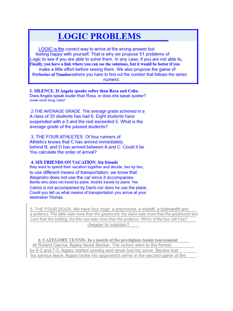 Logic Problems | PDF | Drink | Logic