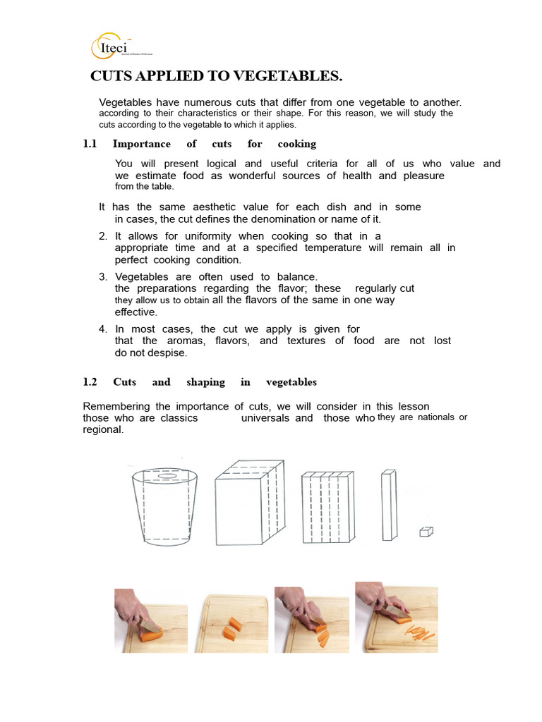 Essential Vegetable Cutting Techniques | PDF | Foods | Cooking