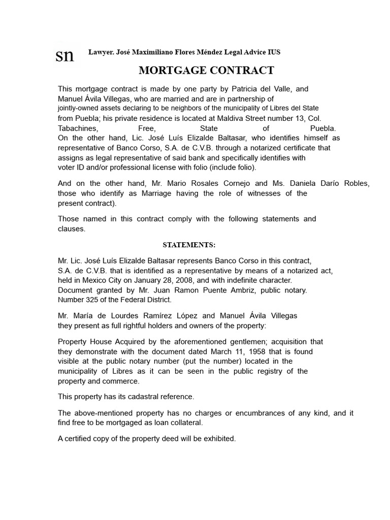Mortgage Contract | PDF | Mortgages | Debt
