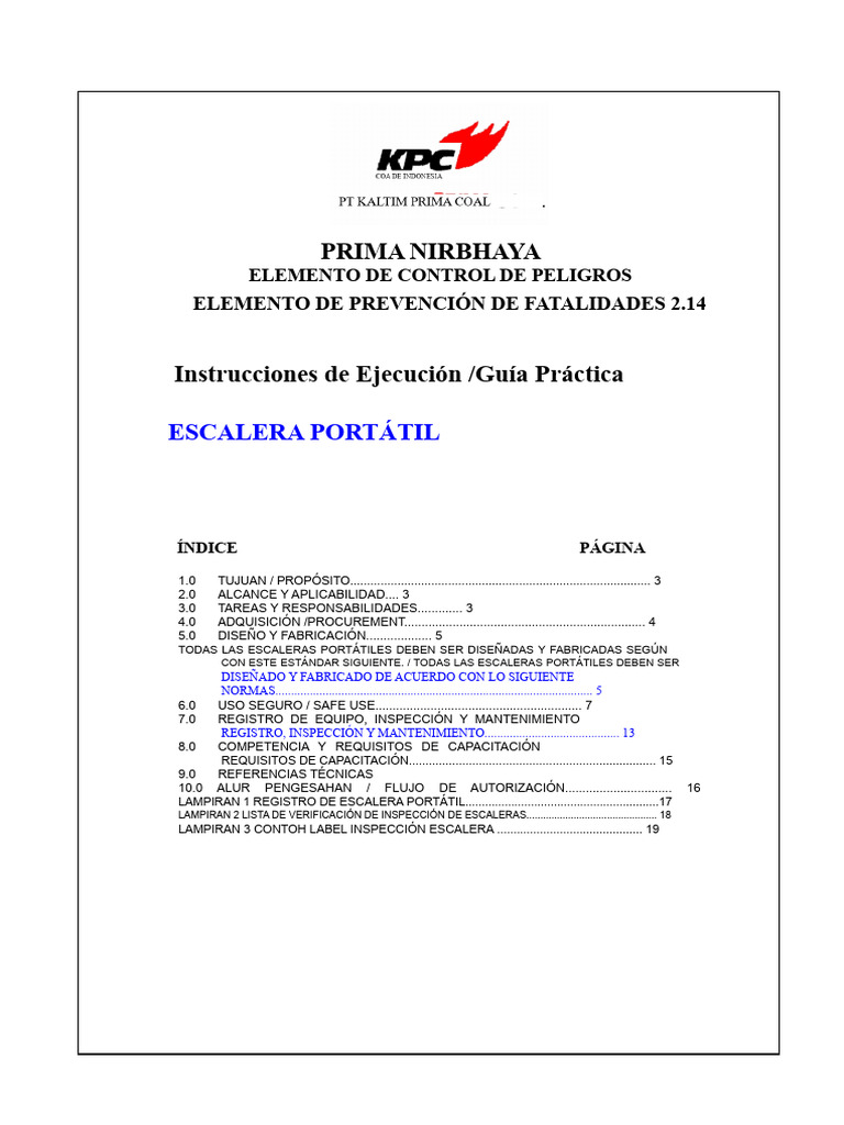OHS KPC KPC FPE2.14 DOC STDB 002 Guía Práctica - Escalera Portátil | PDF | Escalera | Diseño