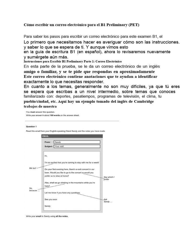 Cómo Escribir Un Correo Electrónico para El B1 Preliminary | PDF
