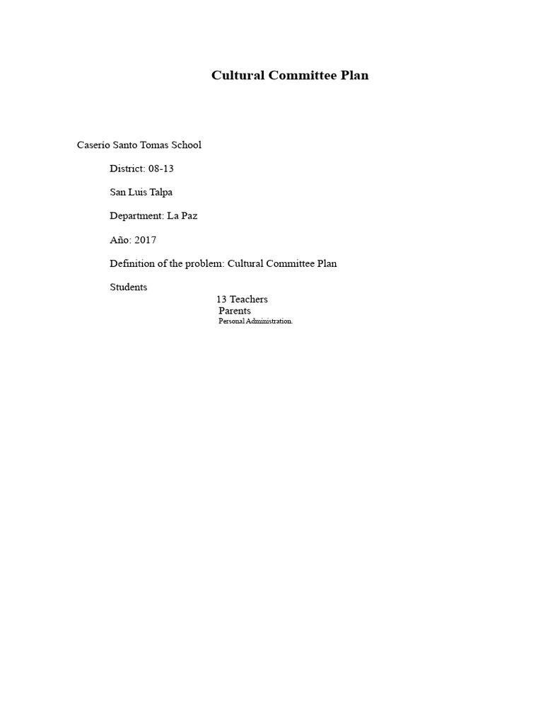 Cultural Committee Plan for School Activities | PDF