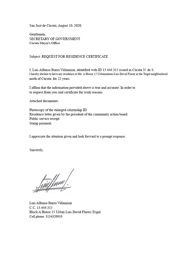 Application For Residence Certificate | PDF