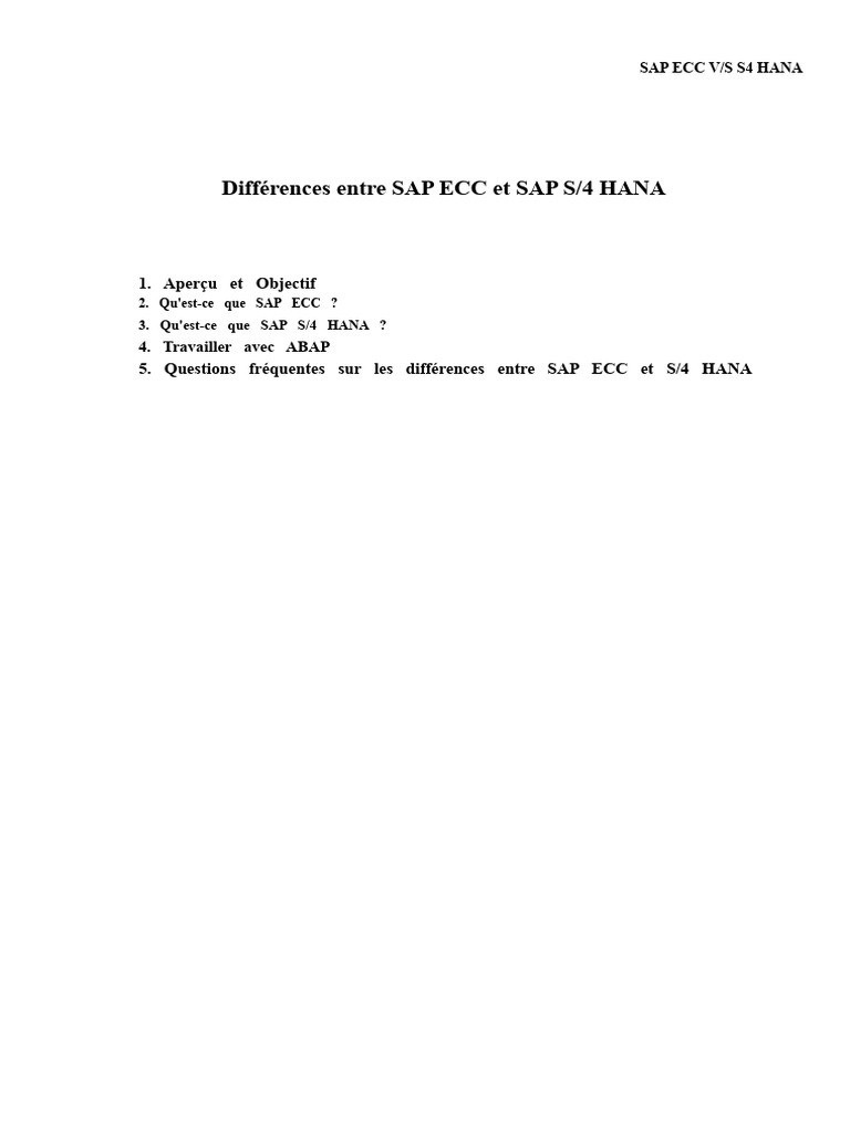 Différences entre SAP ECC et S/4 HANA | PDF | Bases de données | Normes ...