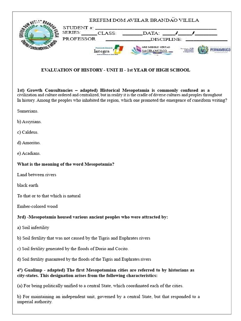 EVALUATION OF HISTORY - Mesopotamia High School | PDF | Mesopotamia ...