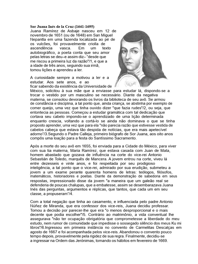Biografia de Sor Juana Inés de la Cruz | PDF