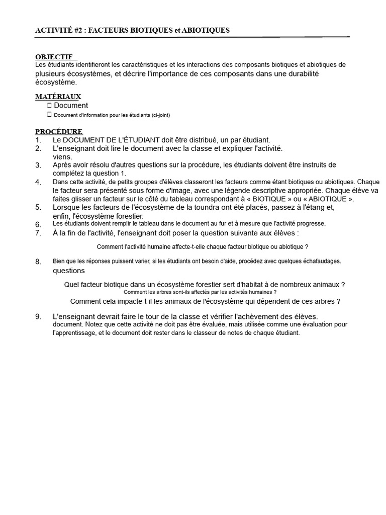 Nouvelle Activité Biotique Et Abiotique | PDF | Écosystème | Forêt