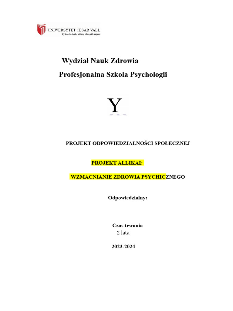 PROJEKT ALLIKAI Wzmacnianie Zdrowia Psychicznego W TRAKCIE REALIZACJI | PDF