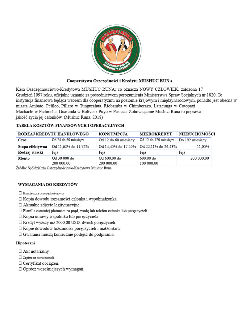 Mushuk Runa Stopy Procentowe | PDF