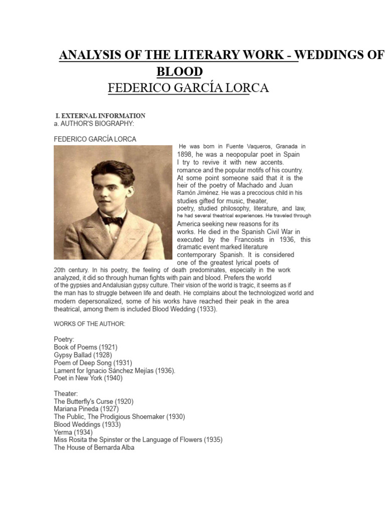 Analysis of The Work Blood Weddings | PDF | Federico García Lorca | Poetry