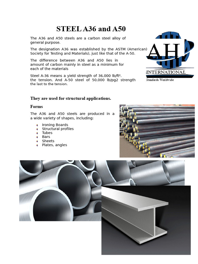 A36 vs A50 Steel: Properties & Uses | PDF | Steel | Beam (Structure)