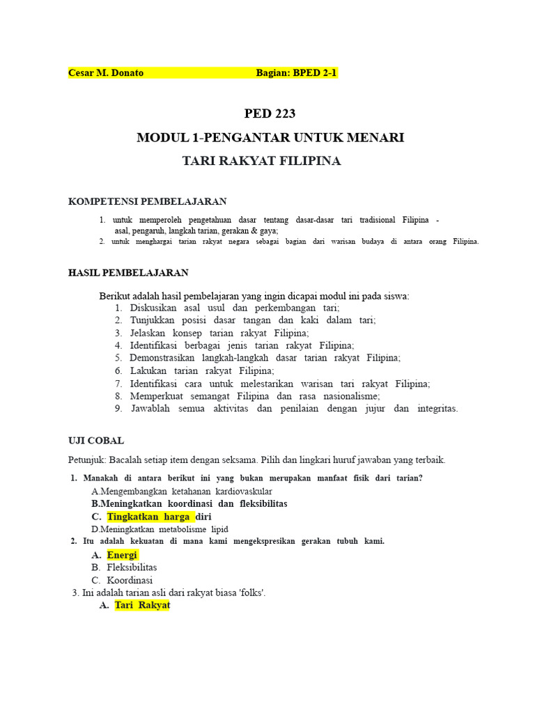 Modul Tengah Tahun Tari Tradisional Philippines | PDF