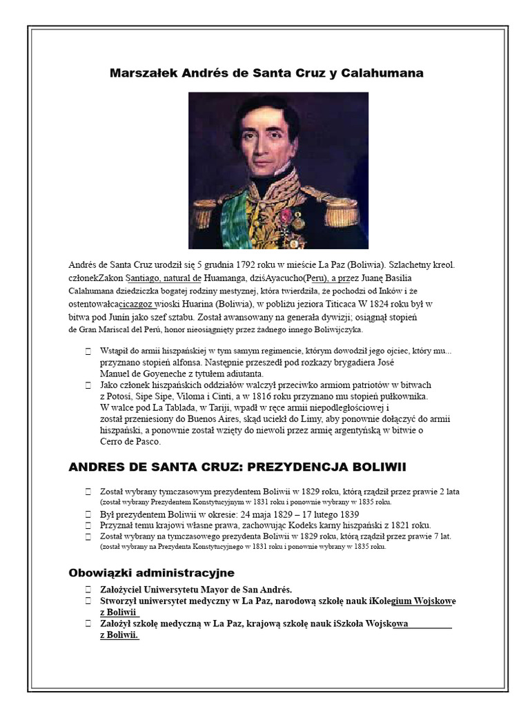 Marszałek Andrés de Santa Cruz y Calahumana | PDF