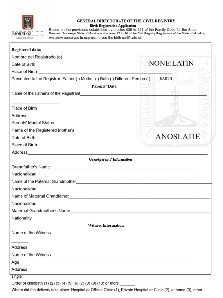 Application For Birth Registration | PDF | Birth Certificate | Identity Document