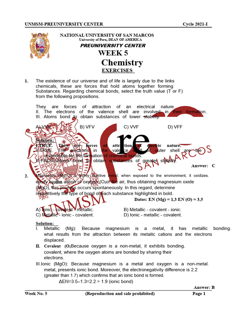 Chemistry Week 5 2021-I | PDF | Ionic Bonding | Chemical Bond
