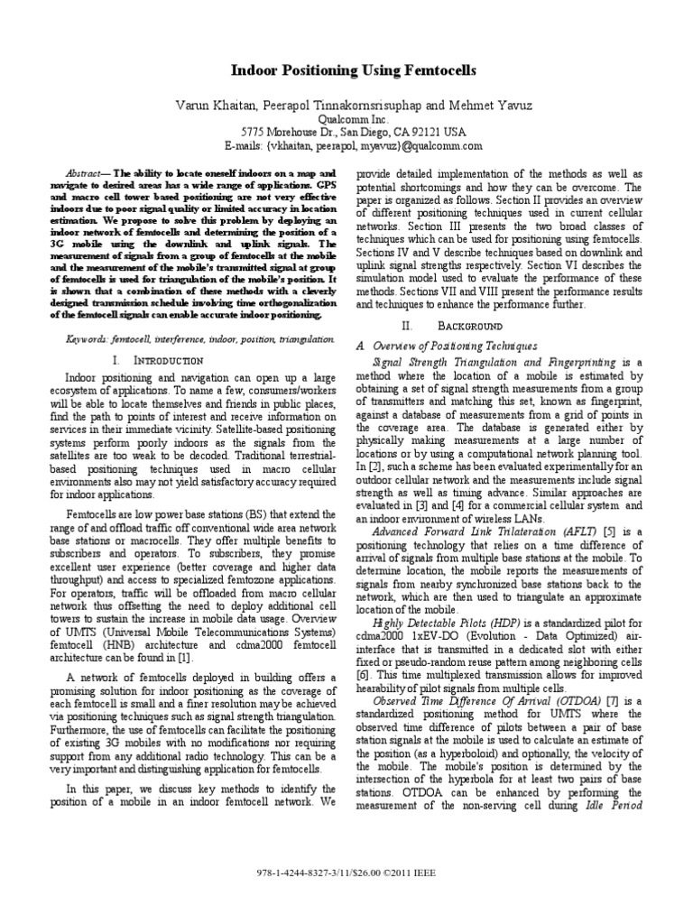 Indoor Positioning Using Femtocells | PDF | Cellular Network | Broadcasting