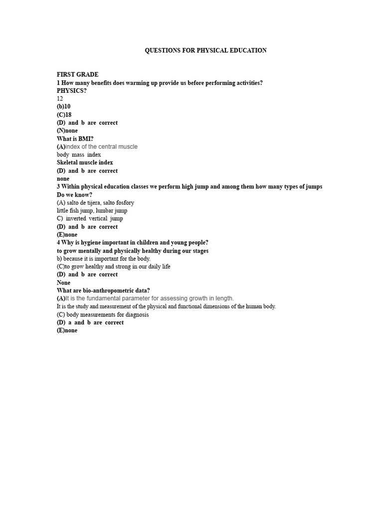 Questions For Physical Education | PDF | Body Mass Index | Heart Rate