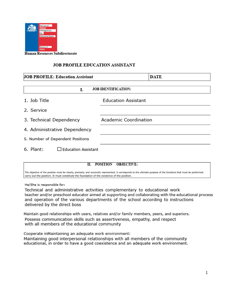 Education Assistant Job Profile Overview | PDF | Teachers | Skill