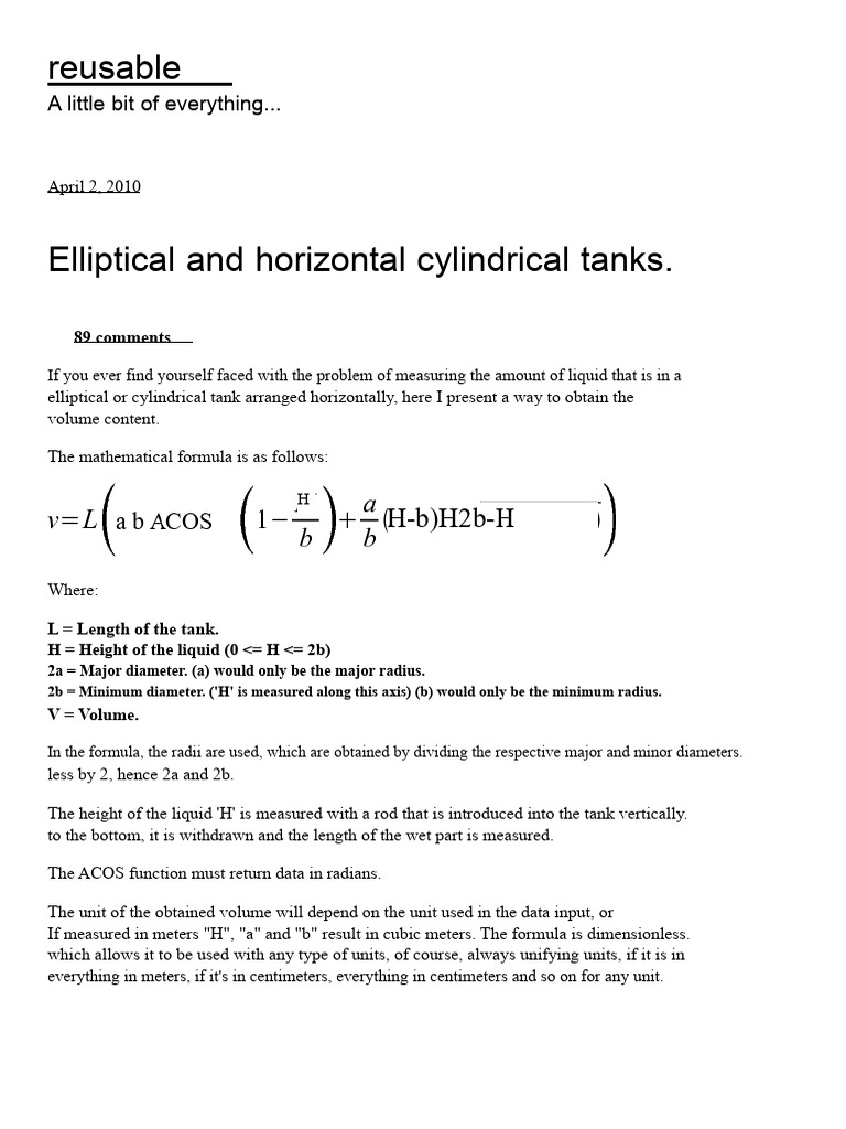 Calculate Volume of Elliptical Tanks | PDF | Ellipse | Volume