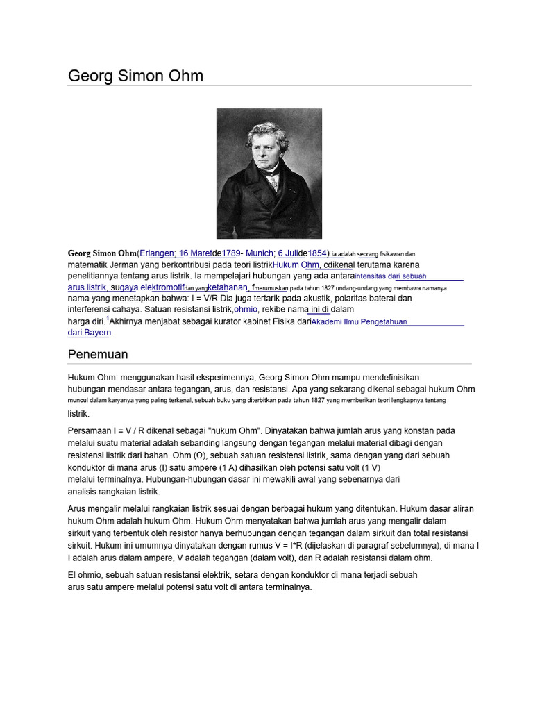 Hukum Ohm dan Biografi Georg Simon Ohm | PDF