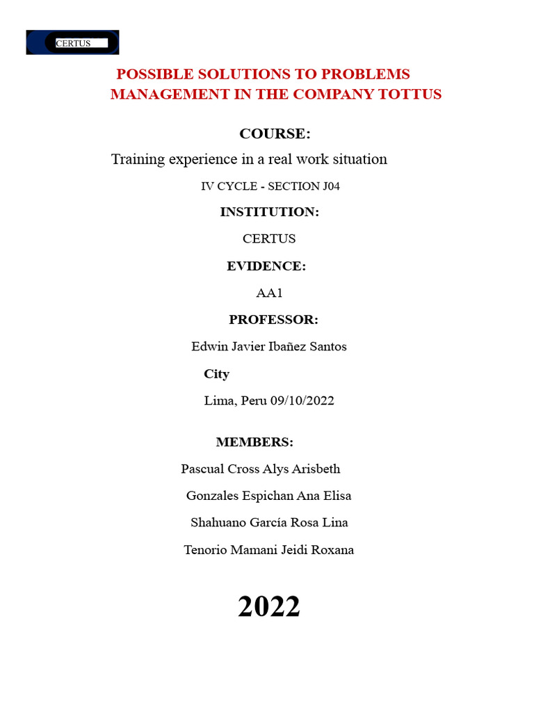 Editing Possible Solutions To Management Problems in The Company Tottus ...