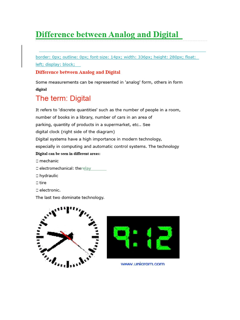 Difference Between Analog and Digital | PDF | Analog Signal | Quantity