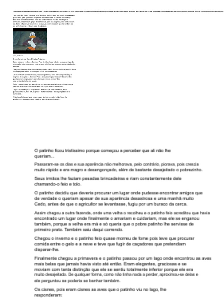 Resumo do Patinho Feio | PDF | O Patinho Feio