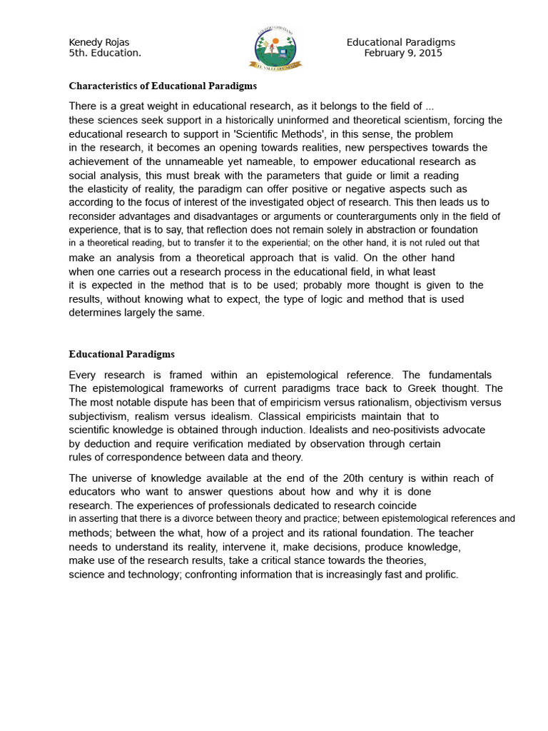 Characteristics of Educational Paradigms | PDF | Epistemology | Theory