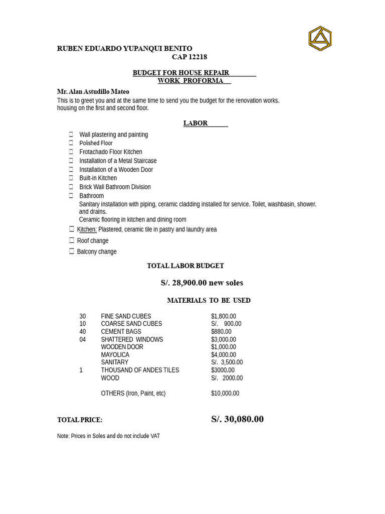 Housing Repair Budget | PDF
