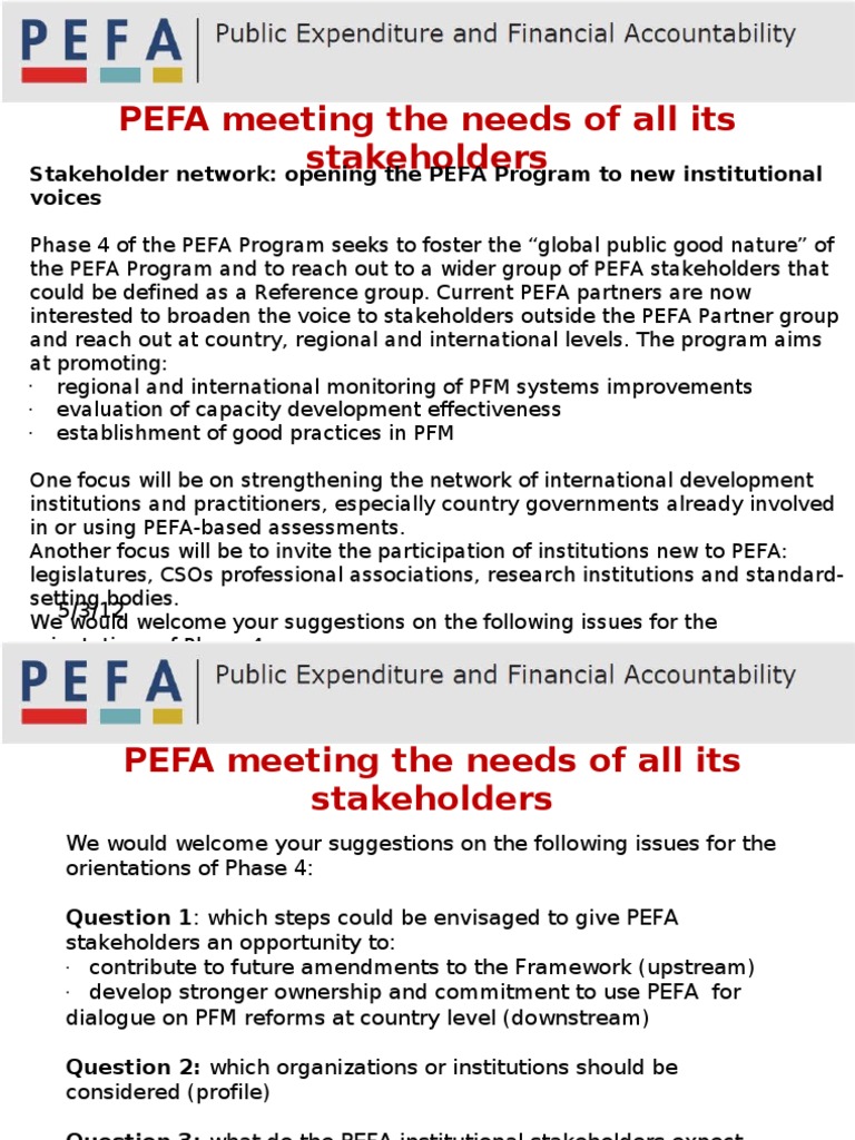 PEFA Stakeholders - Presentation - EnG | PDF | Stakeholder (Corporate ...