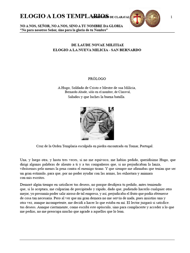 Elogio A Los Templarios - Bernardo de Claraval | PDF | Cristo (título ...