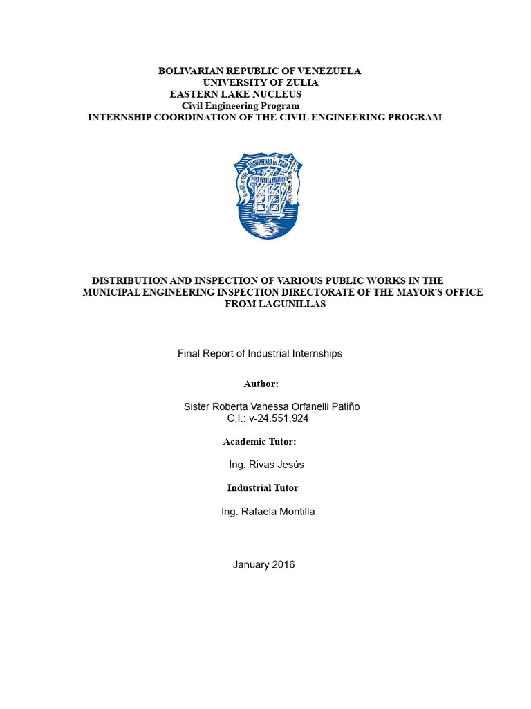 Civil Engineering Internship Report: Lagunillas | PDF | Specification ...