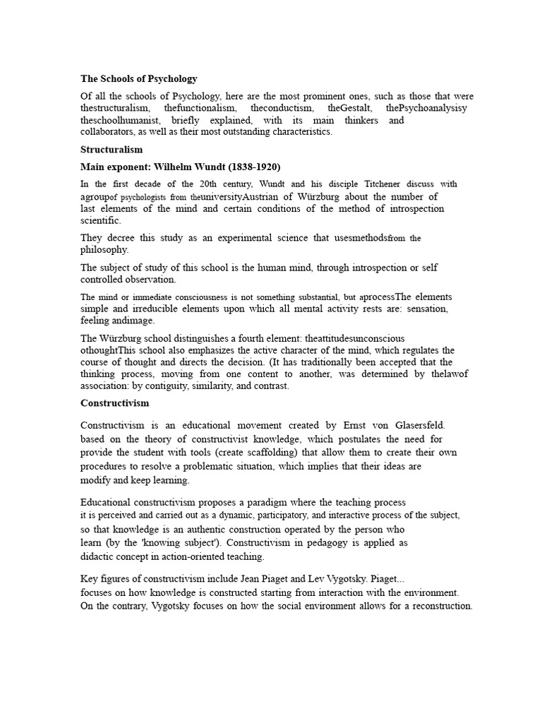 The Schools of Psychology | PDF | Constructivism (Philosophy Of Education) | Cognitive Psychology