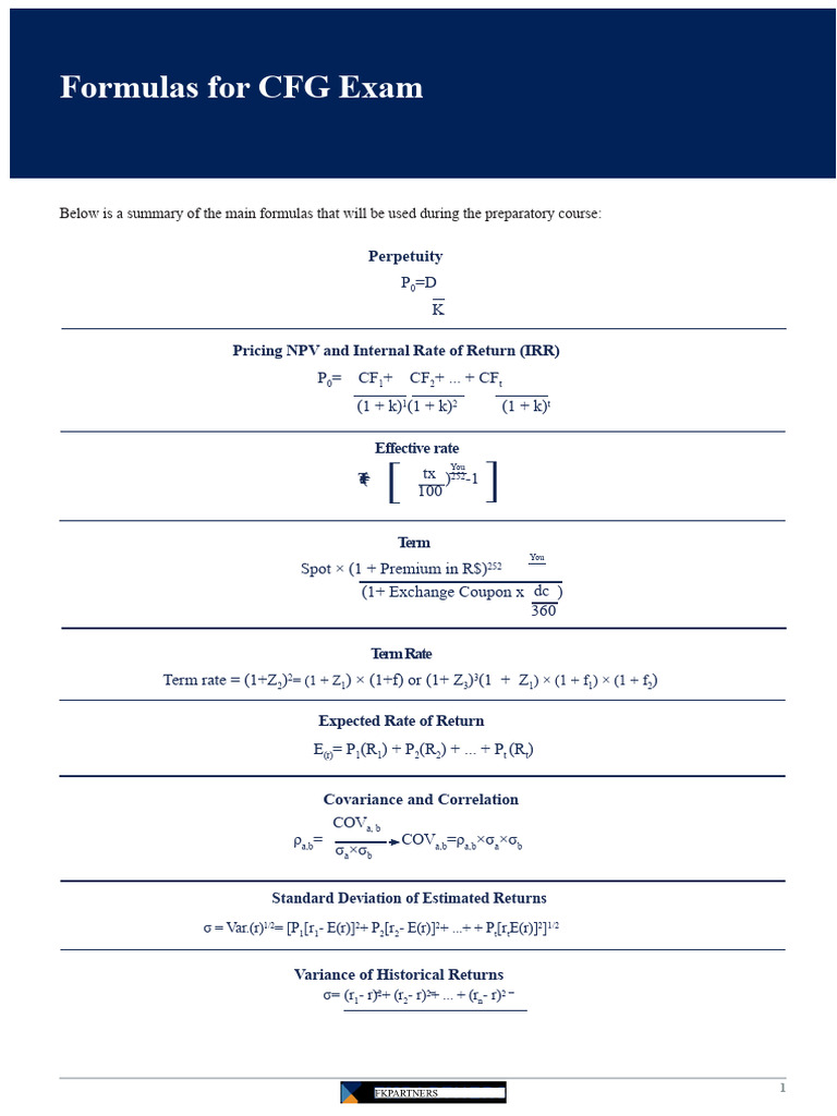 Essential Formulas for CFG Exam Prep | PDF | Business Economics ...