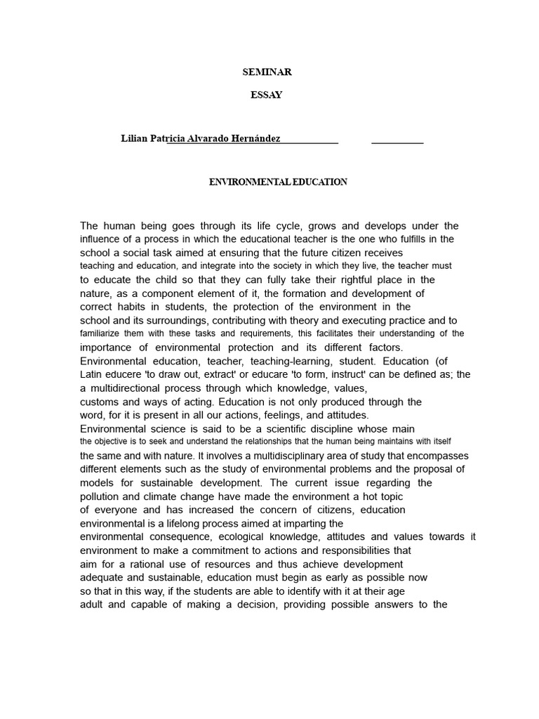 Environmental Education Essay | PDF | Sustainability | Sustainable ...