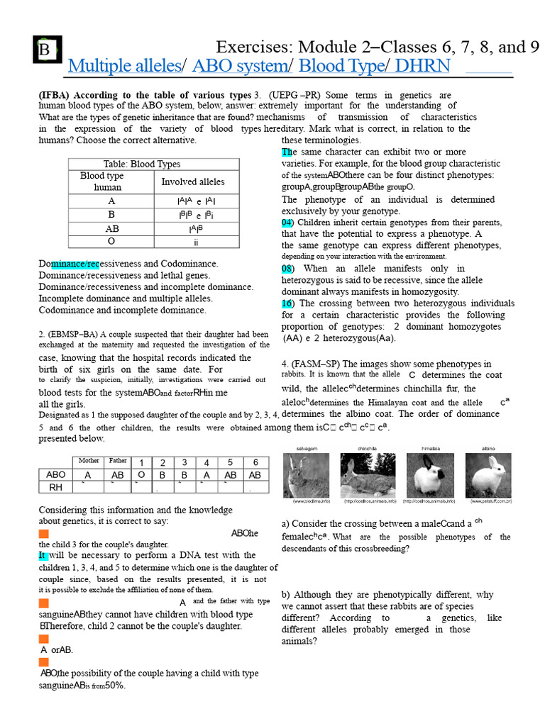 Genetics Exercises | PDF | Dominance (Genetics) | Genotype