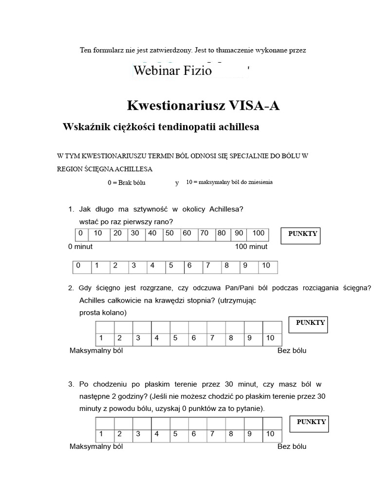 Kwestionariusz Visa-A | PDF