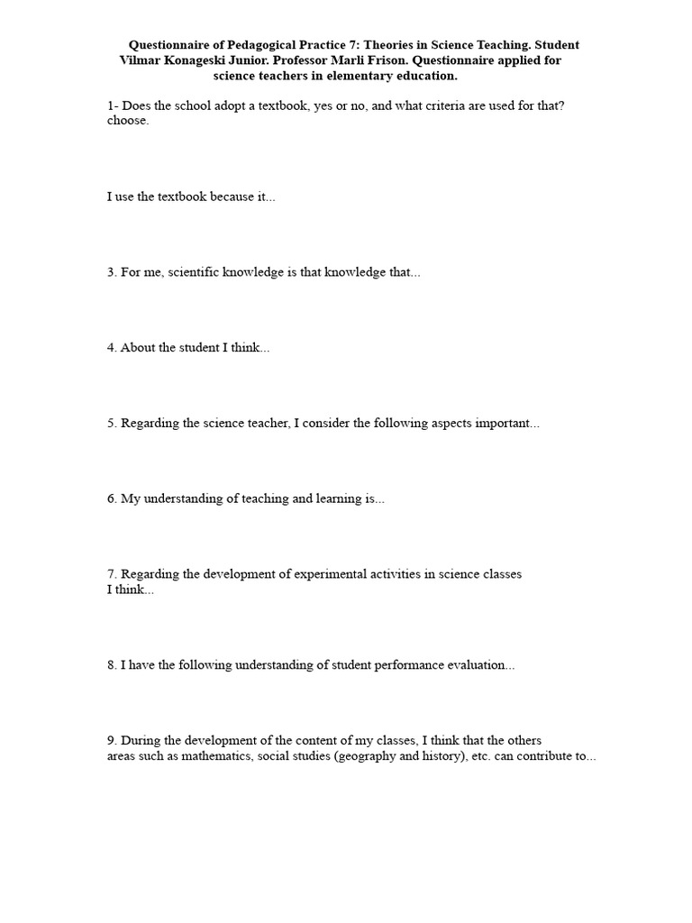 Pedagogical Practice Questionnaire 7 | PDF