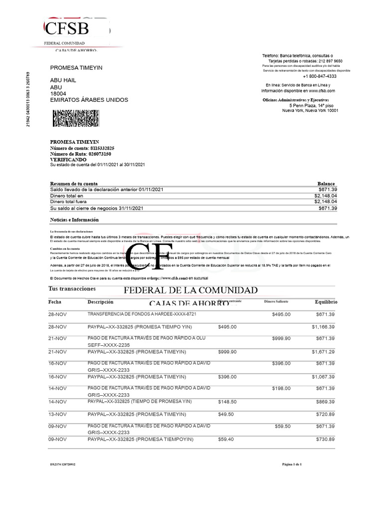 Promesa de Estado de Cuenta Del Banco CFSB de Timeyin | PDF | Pay Pal ...