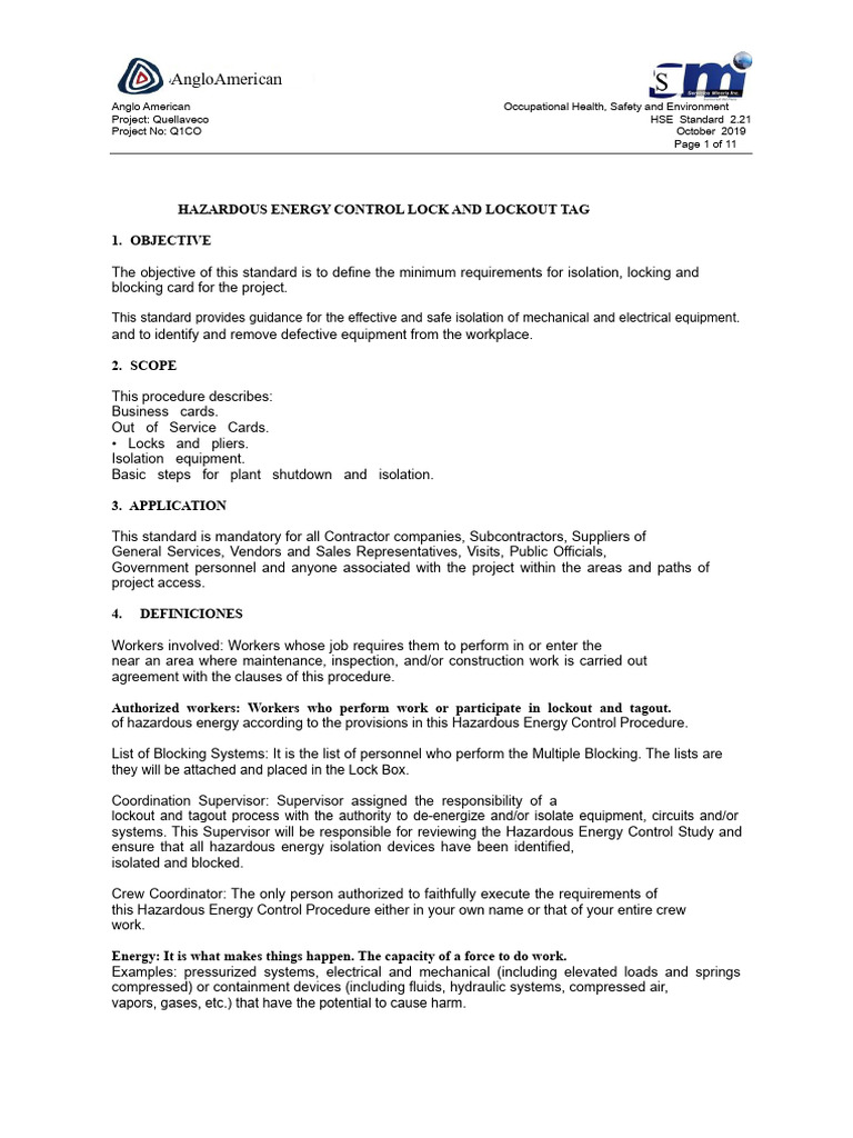 2.21 Control of Hazardous Energy - Lockout | PDF | Electricity