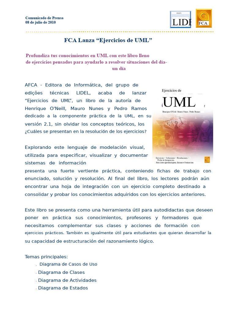 10FCA00022 Ejercicios UML | PDF | Lenguaje de modelado unificado | Informática